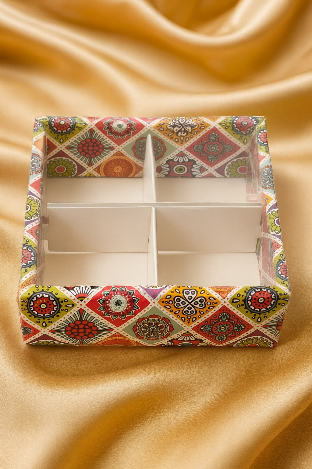 4 Section Diwali Box Pack of 5 Size -6x6x2 inch – Bakeworld Retails Pvt Ltd